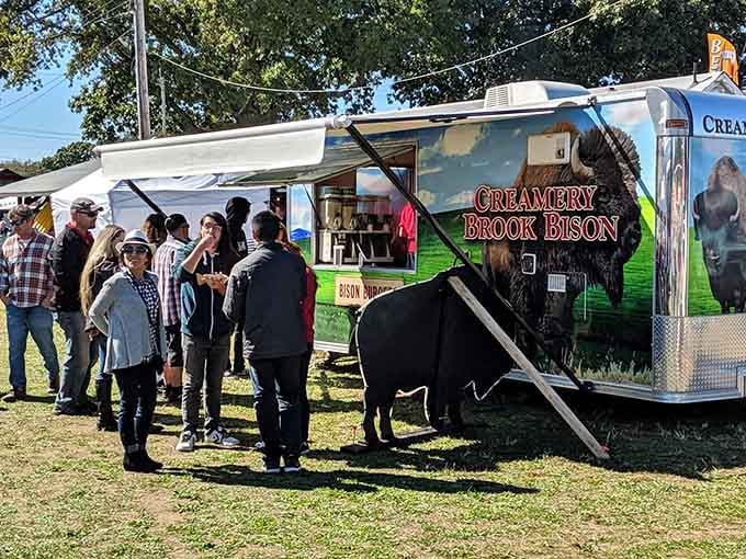 The line outside the Creamery Brook Bison food truck is long, and every single person waiting looks completely at peace with that.