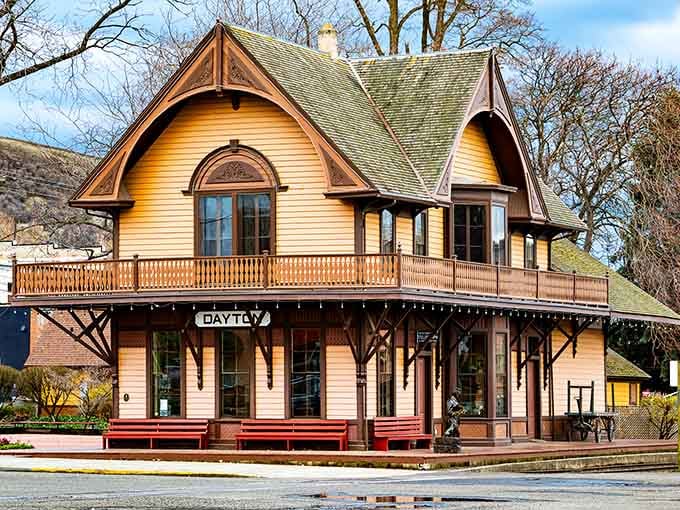 The Dayton Historic Depot, Washington's oldest railroad station, looking sharp enough to make a grown adult emotional.