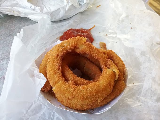 These onion rings have achieved that perfect golden-brown shade that food photographers dream about and cardiologists worry about in equal measure.
