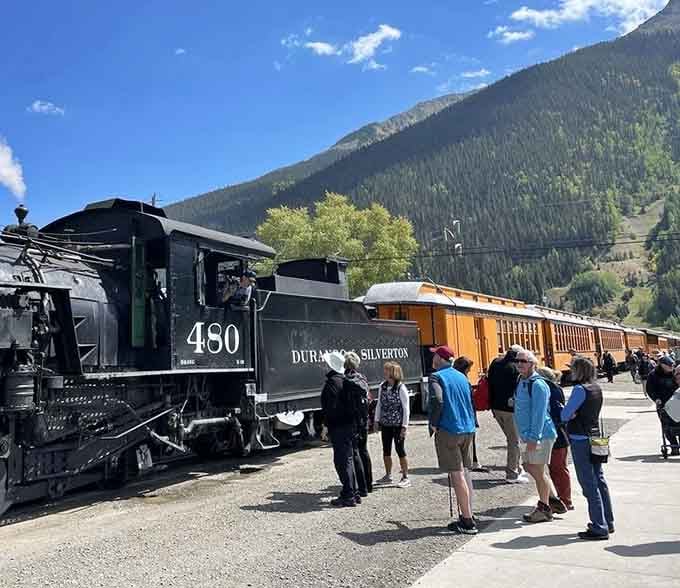 Passengers gather around locomotive 480 in Silverton, because some photo opportunities simply demand your full attention.