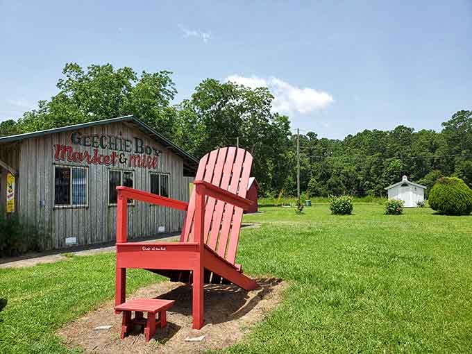 That oversized pink chair isn't just Instagram bait, it's an invitation to sit down and appreciate the simple life.
