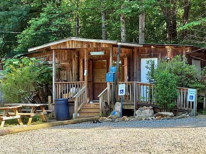 The charming Lapidary building at Emerald Hollow Mine, where rough finds become polished treasures.