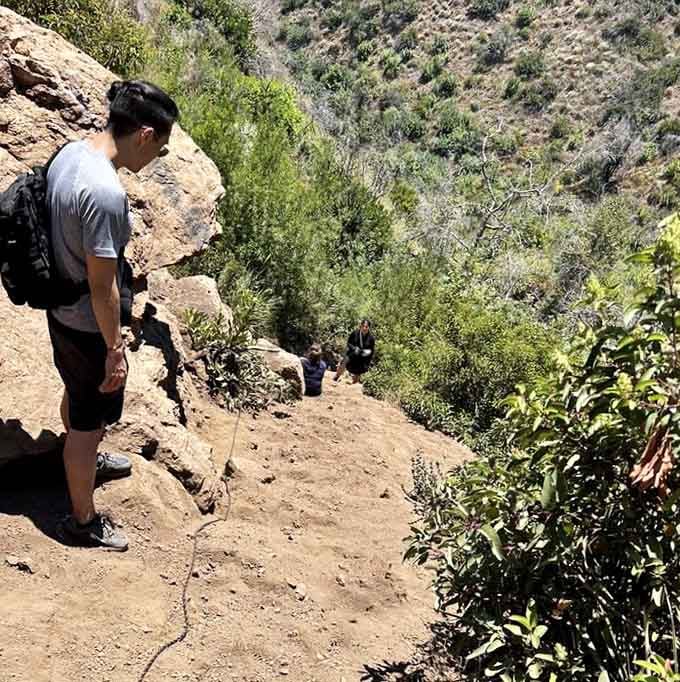 That moment when the trail gets steep and the rope appears, reminding you this adventure means business.