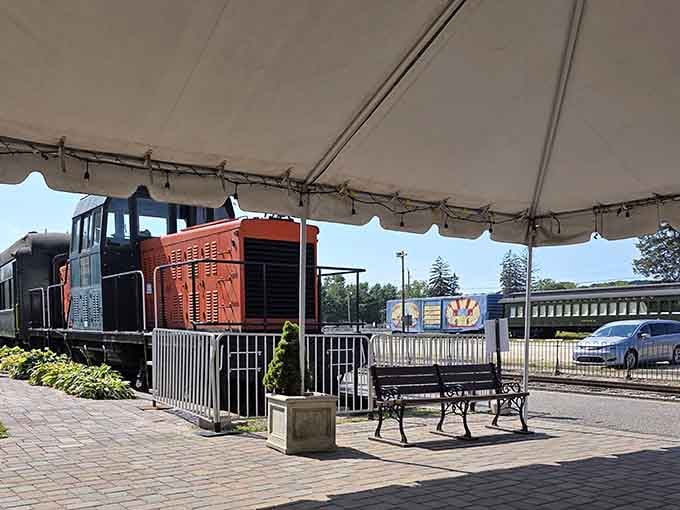 Even the locomotives look proud to be parked at a place this charming and full of character.