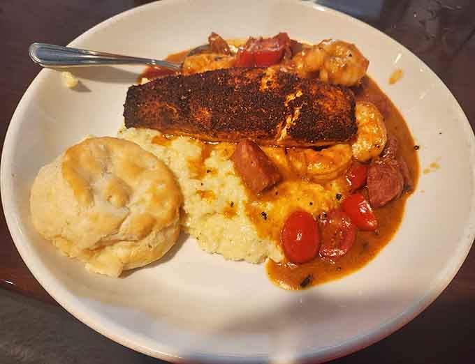 Blackened fish meets shrimp and grits in a bowl that makes every other lunch feel like a missed opportunity.