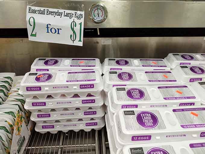 Two cartons of large eggs for a dollar, proof that the best surprises still come in the most ordinary packages.