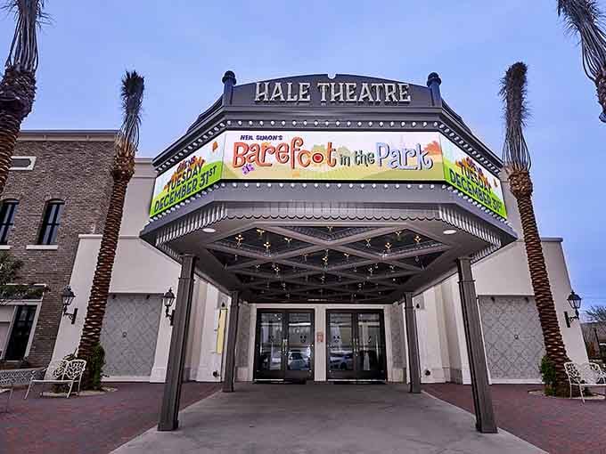 The Hale Centre Theatre marquee glows like a Broadway promise, delivered right here in Gilbert, Arizona.