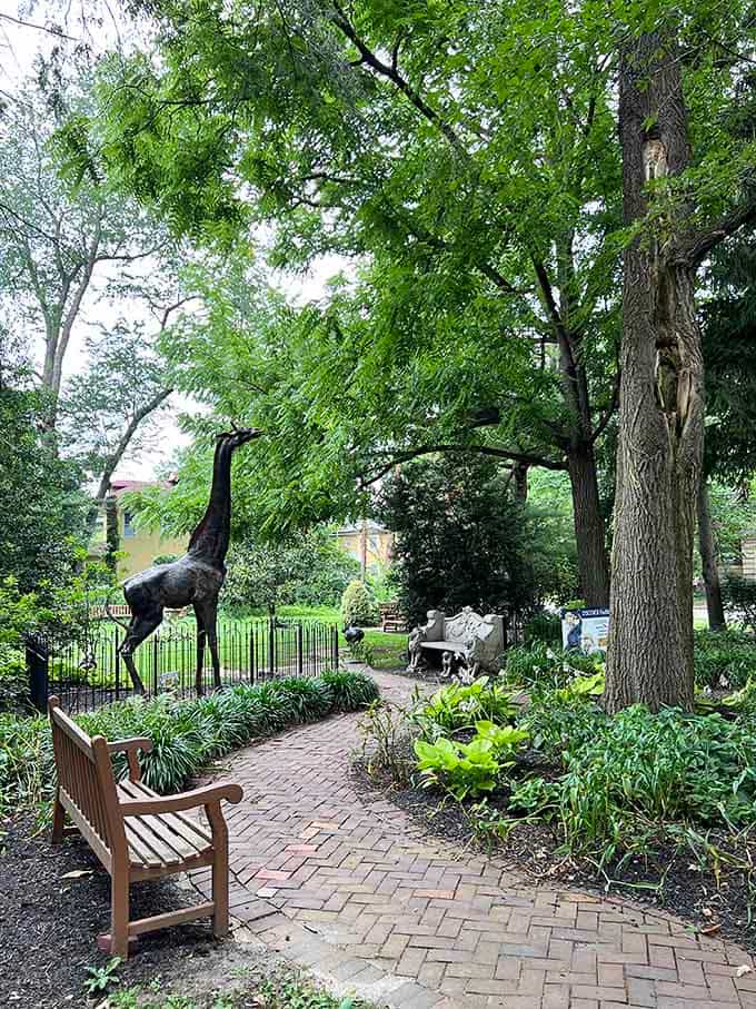 Tatem Memorial Garden offers shaded brick paths, bronze sculptures, and the kind of quiet that actually recharges you.