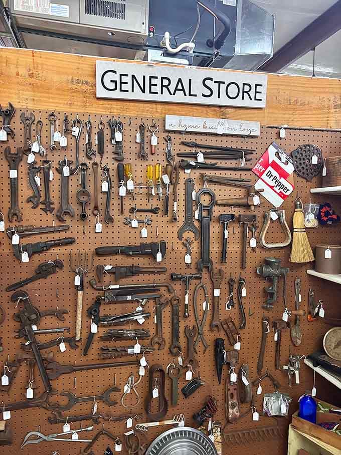 The General Store wall of tools, because apparently your grandfather owned every wrench ever manufactured in America.