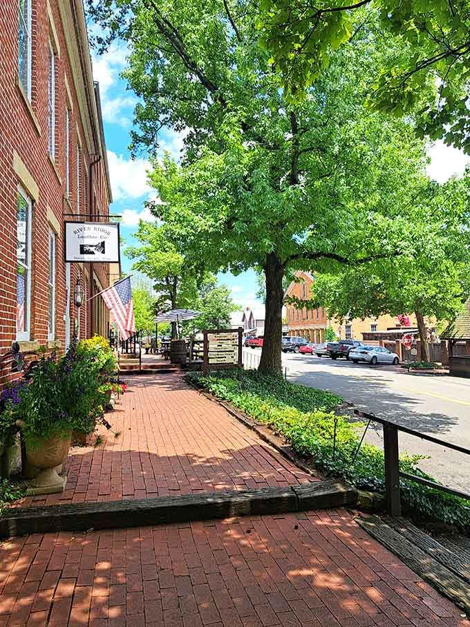 River Ridge Leather Co. and a tree-lined brick sidewalk that could give any big-city boulevard a serious inferiority complex.