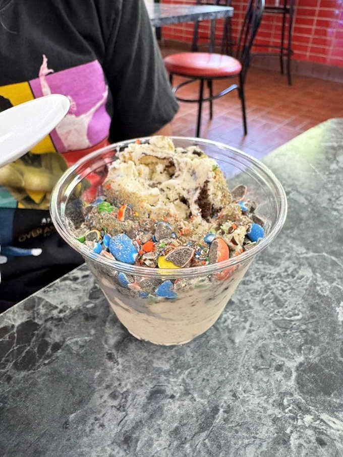 Candy-topped Chocolate Chip Cookie Dough in a cup. Homer's doesn't do anything halfway, and that's a beautiful thing.