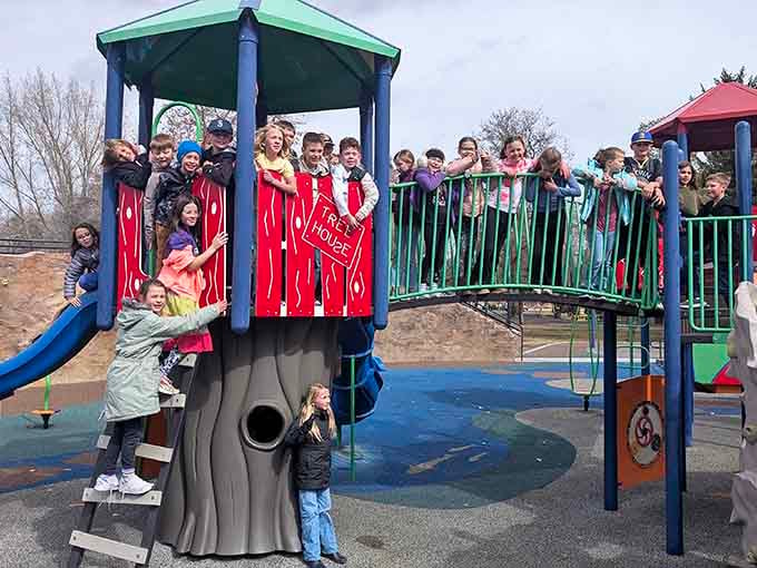 When this many kids can pile onto one structure together, you know the designers got something fundamentally right.
