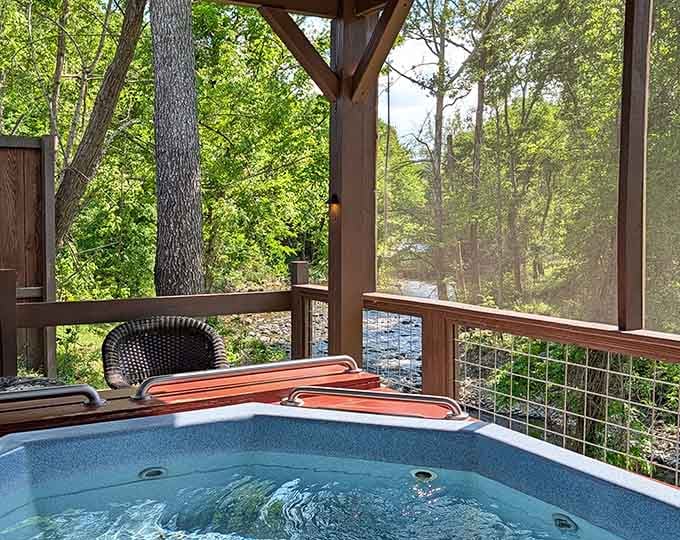 Warm mineral water, mountain trees, and the sound of the French Broad River nearby. Pure bliss.