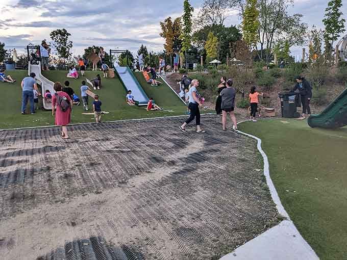 This slope slide attracts kids like gravity itself, which is technically accurate and also hilarious to watch.