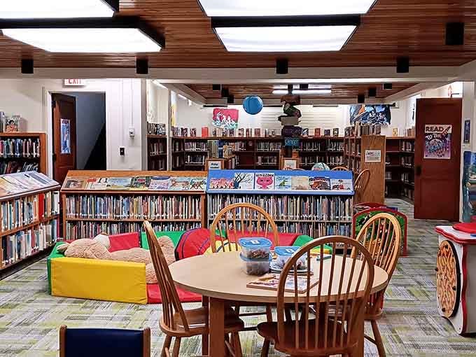 The public library offers cozy reading spaces and free Wi-Fi, proving civilization thrives even in remote places.