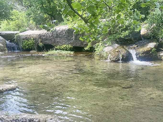 Crystal-clear water over smooth limestone. Nature's swimming pool, no membership required.
