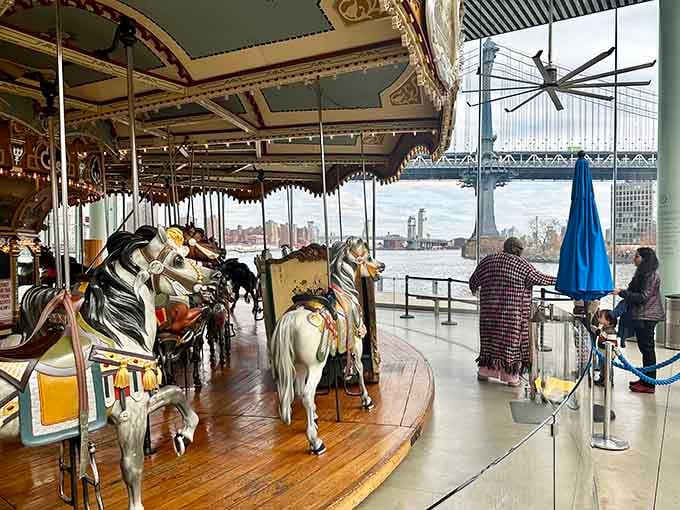 That moment when a hundred-year-old carousel and the East River decide to show off together.