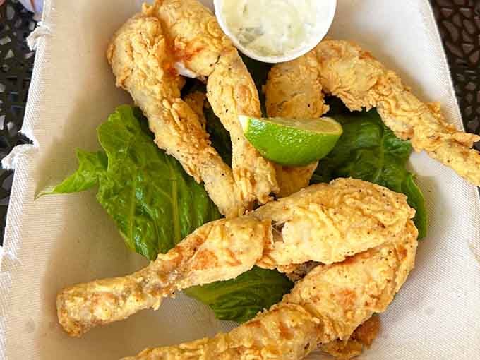 Golden, crispy frog legs that would make even the most skeptical diner do a happy double take.