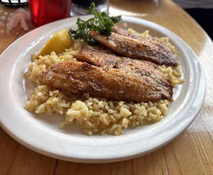Blackened tilapia over rice proves that simple preparations often deliver the most satisfying flavors imaginable.