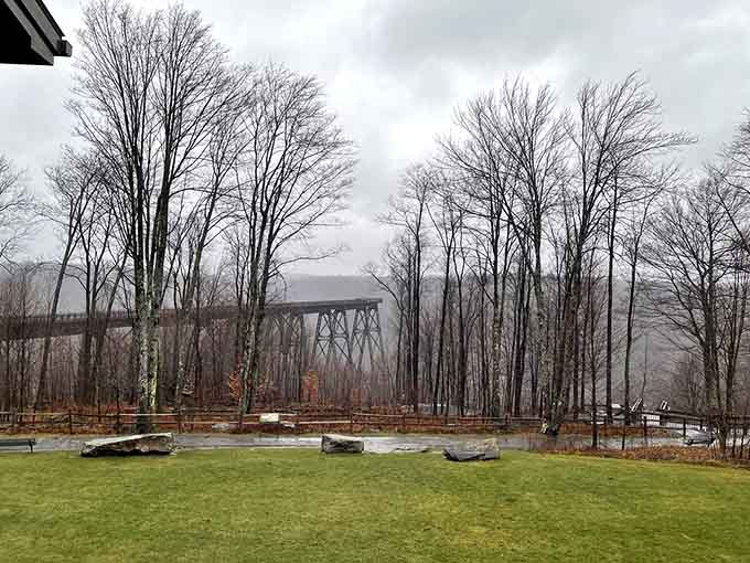 Even on a misty day, the bridge commands attention, rising from the fog like a scene from a moody thriller.