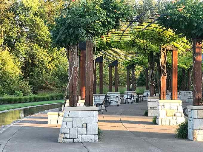 This pergola garden proves that Lake Oswego doesn't just maintain parks, it curates them like fine art.