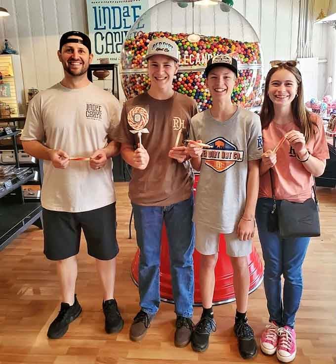 The smiles say it all. Nobody leaves the Lindale Candy Company looking disappointed.
