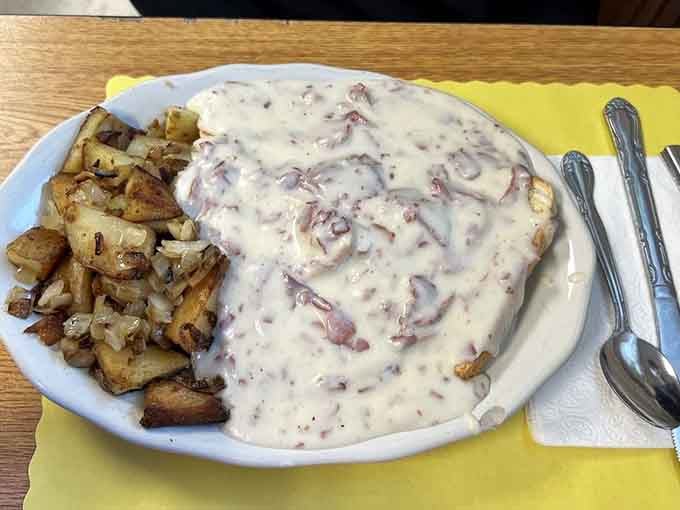 Chipped ham smothered in creamy gravy over toast is comfort food that would make your grandmother proud.