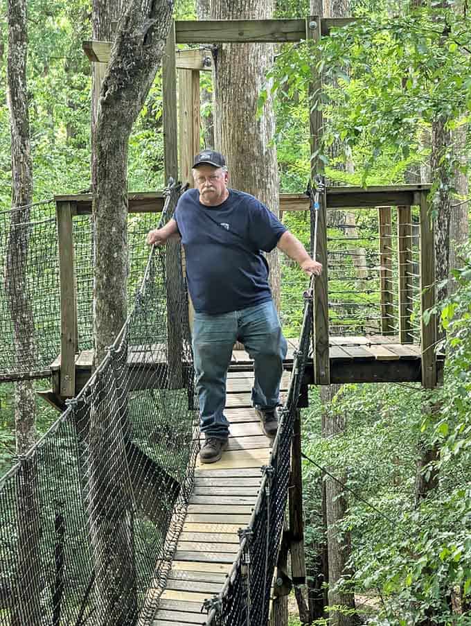 This gentleman has the look of someone who crossed the bridge and immediately felt ten years younger.