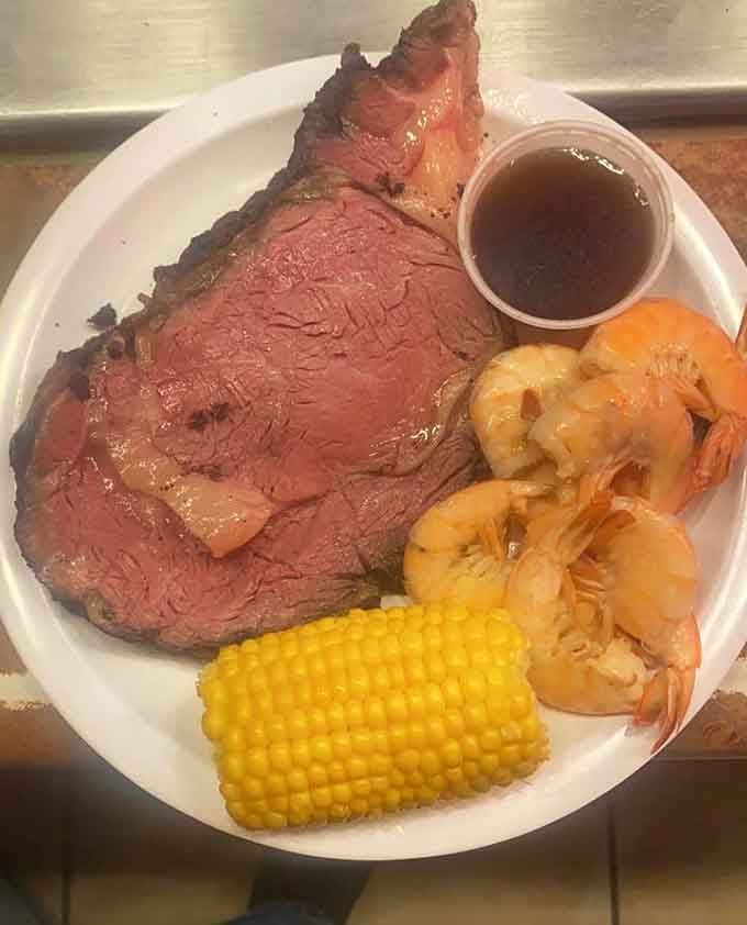 Prime rib meets the Gulf Coast with shrimp and corn, because why choose one protein when you can have two?