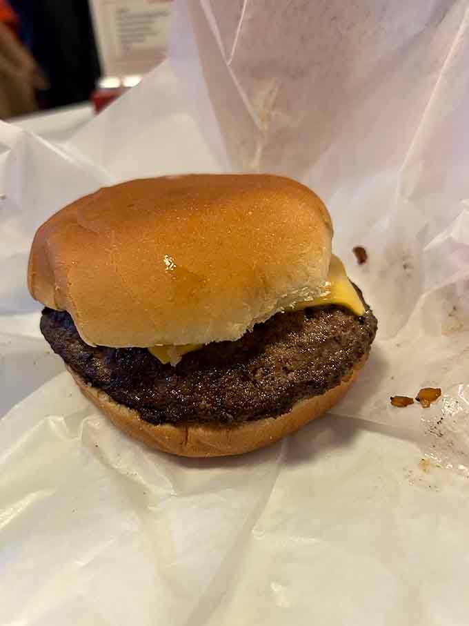 That golden bun glistening with melted cheese peeking out is the universe's way of saying patience is a virtue worth practicing.