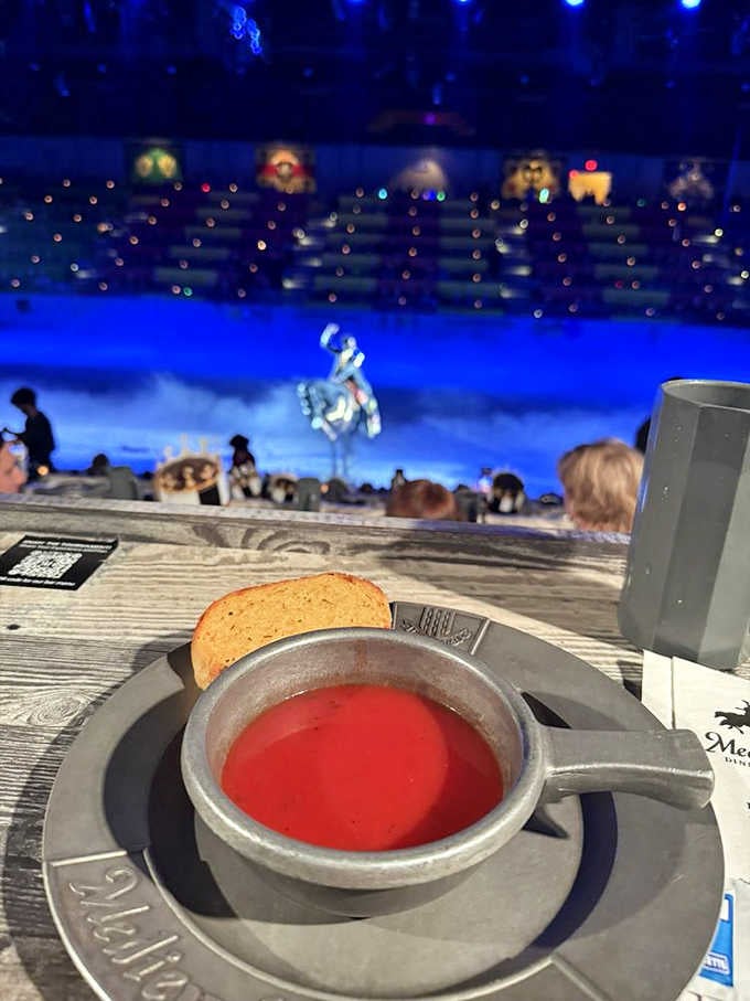 Tomato bisque and warm bread, because even knights needed something to warm them up before battle.