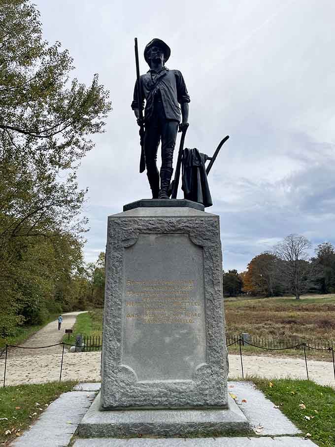 The Minuteman statue captures the moment ordinary folks became extraordinary, musket in hand and courage on display.