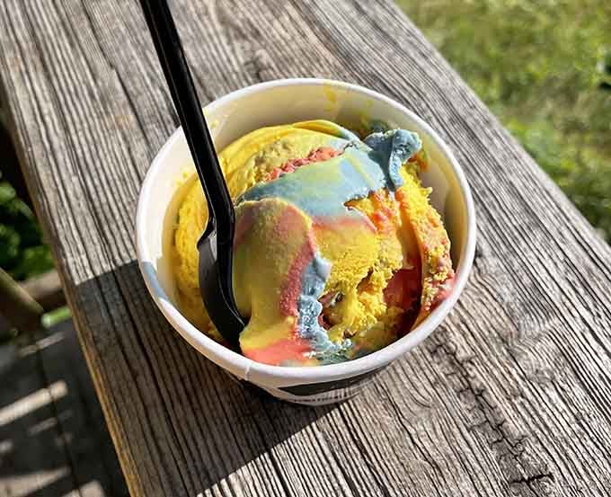 Superman ice cream at Moomers, bright, bold, and unapologetically fun, just like Michigan summers should be.