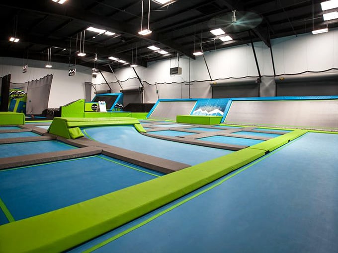 This trampoline court proves that sometimes the best view is the one where gravity becomes completely optional for everyone.