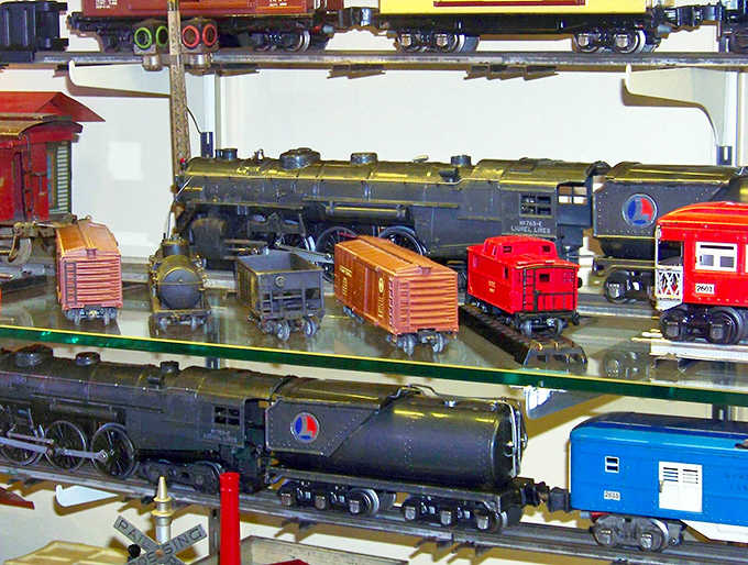 Lionel locomotives sitting shoulder to shoulder, proof that some things were simply built to outlast everything else around them.