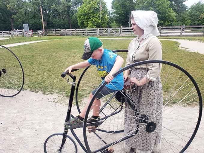 Nothing says "living history" quite like a kid discovering that old-fashioned bikes were basically extreme sports equipment.