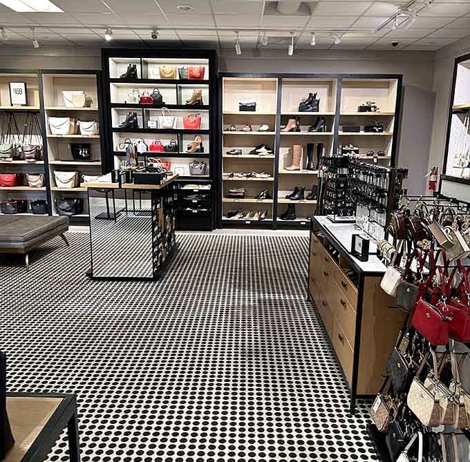 Clean shelves, bold displays, and handbags lined up like they're waiting to be chosen. This store means serious business.