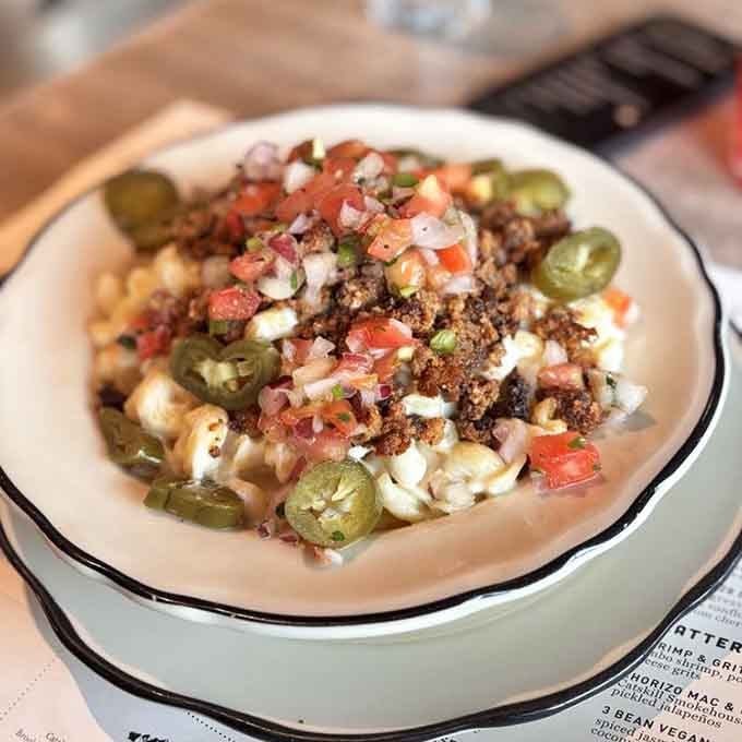 Chorizo mac with jalape&ntilde;os and pico delivers comfort food with a spicy kick that'll wake you up.