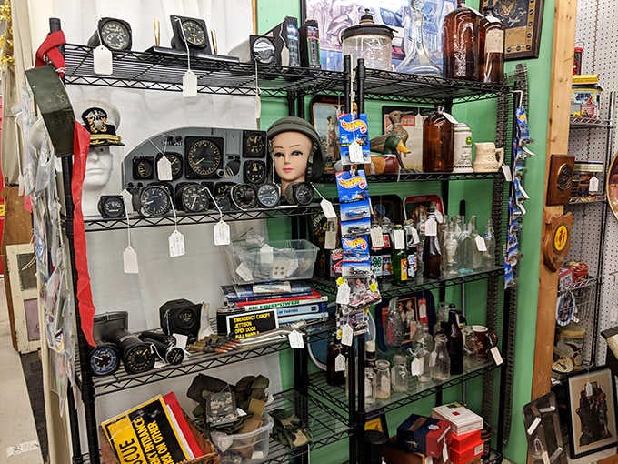 Vintage military gauges, collectible toys, and curiosities galore. This booth has more stories than a library.