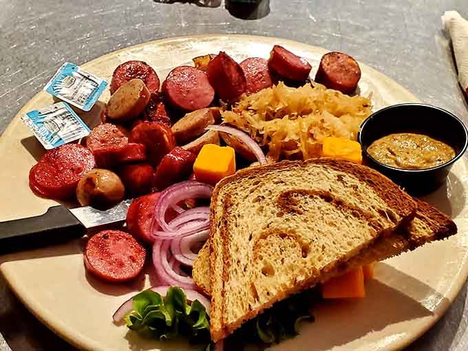 This sausage sampler with all the trimmings is basically a German heritage festival on one glorious plate.