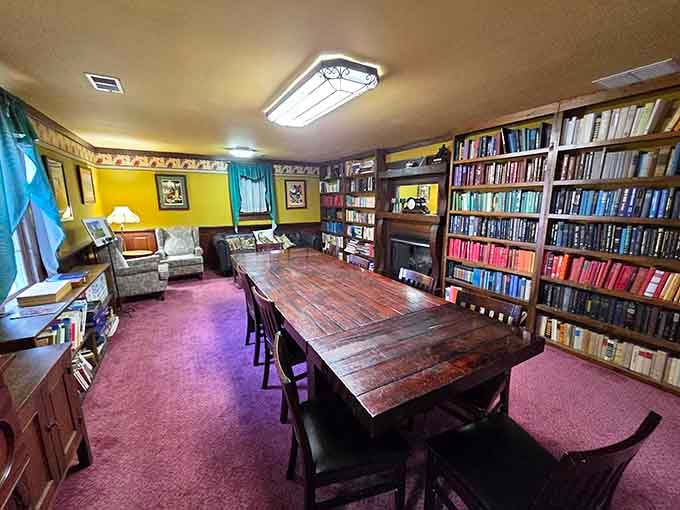 A proper library with fireplace because castles need cozy reading nooks for rainy afternoon escapes.