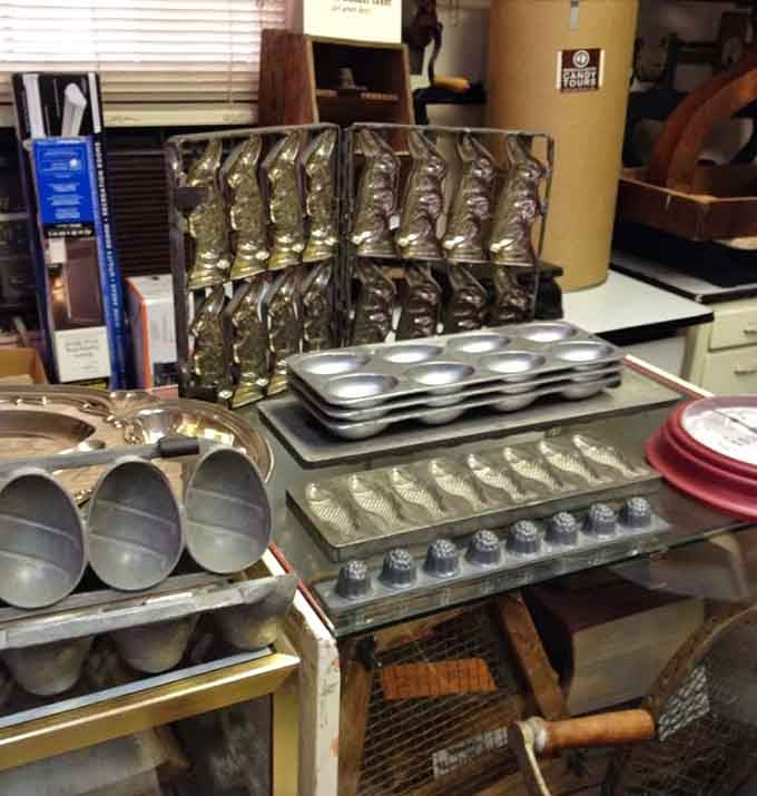 Antique chocolate molds that shaped generations of sweet memories, from Easter bunnies to fish-shaped confections.