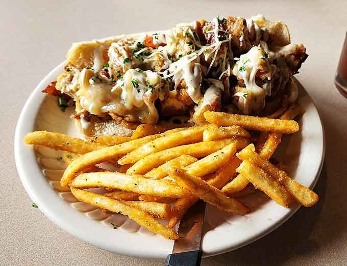 Crispy, cheesy, golden, and piled high. This sandwich is not here to make friends. It's here to make memories.