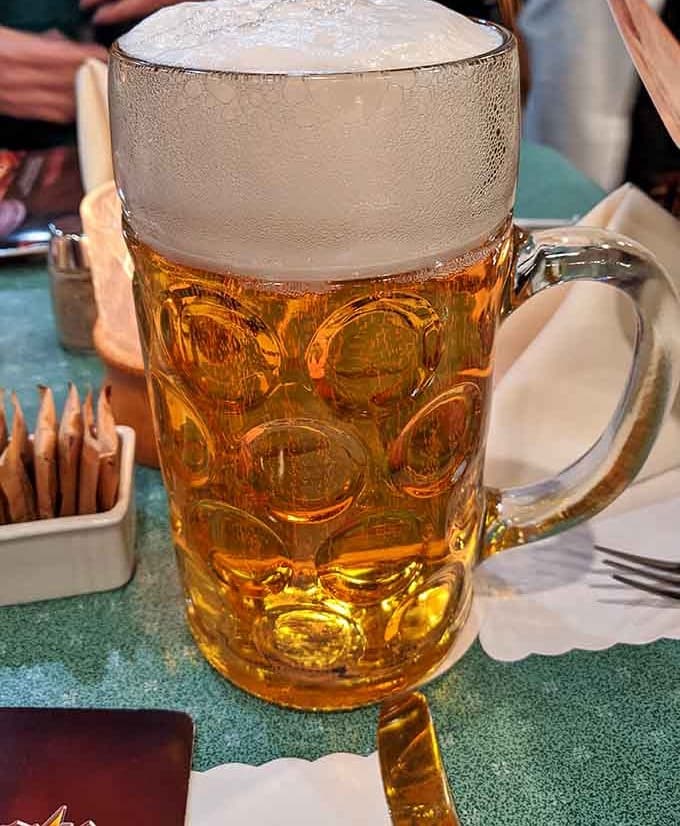 A proper German beer mug, foam crown and all. Some things in life are simply worth raising a glass to.