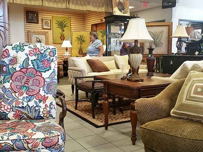 That floral accent chair could've come straight from a Pottery Barn catalog, minus the heart attack price tag.