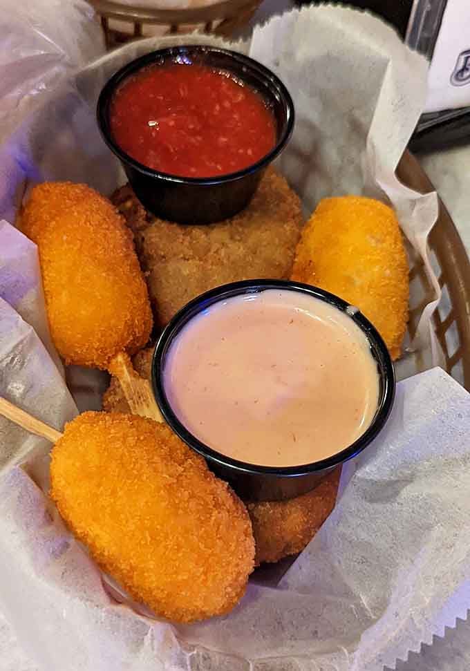 Two dipping sauces, one basket, zero regrets. This is the kind of appetizer that makes you forget the main course is coming.