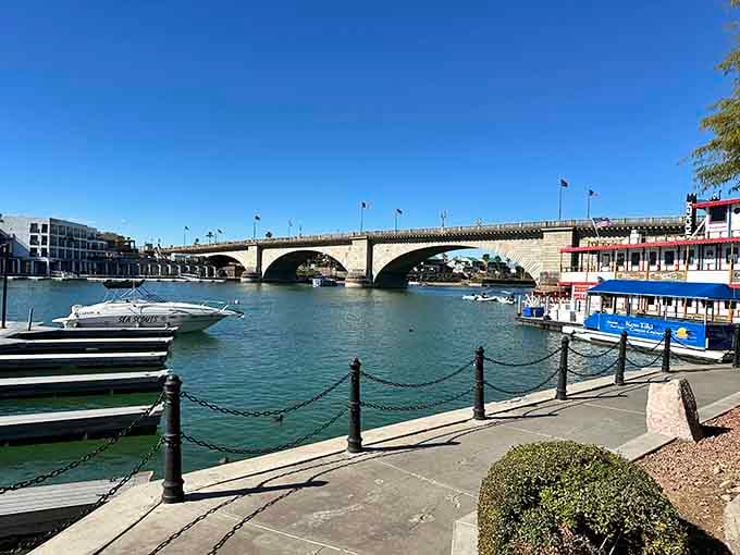 The London Bridge standing tall over Lake Havasu. Still surreal, still spectacular, every single time.