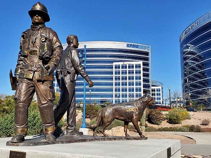 Bronze never looked so alive. This sculpture reminds you that real heroes walk among us every single day.