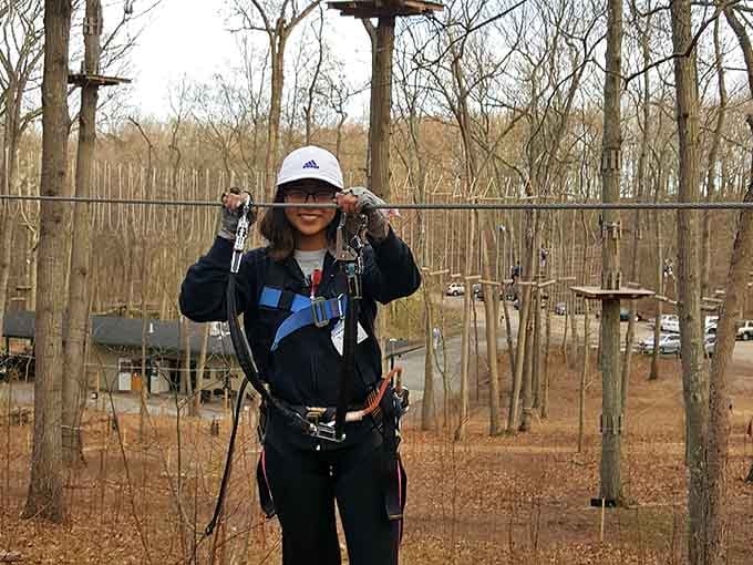 Suited up and ready to conquer the trees. That smile says it all, honestly.