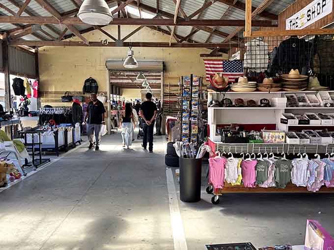 Shoppers drifting past cowboy hats, baby onesies, and leather jackets under one roof, this is what a really good Saturday looks like.